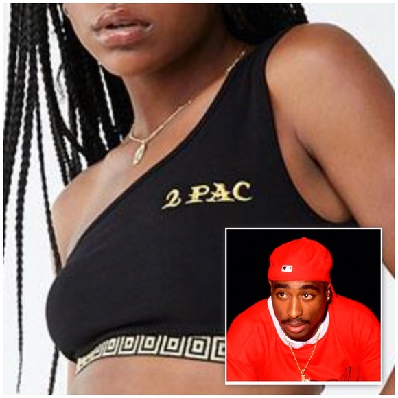 2 PAC | Tops | New Cotton Bralette Black Gold Logo One Shower Cropped ...